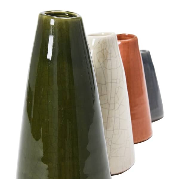Conical Stoneware Bud Vases in Crackle Glaze - 3.5"L x 3.5"W x 7.9"H ...