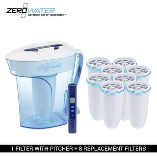 ZeroWater ZD-010 10-Cup Ion Exchange Water Dispenser Pitcher w/ 8 EXTRA ...