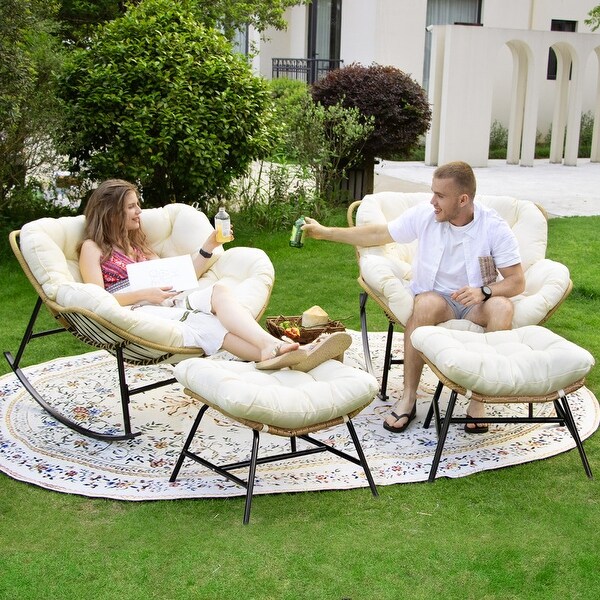 FINCATI Oversized Indoor Outdoor Single Rocking Chair Luxury Patio Papasan Chair with Cozy Cushions On Sale Bed Bath Beyond 40783808