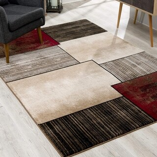 5' X 8' Brown Overlapped Blocks Area Rug - 3'6" - Bed Bath & Beyond ...