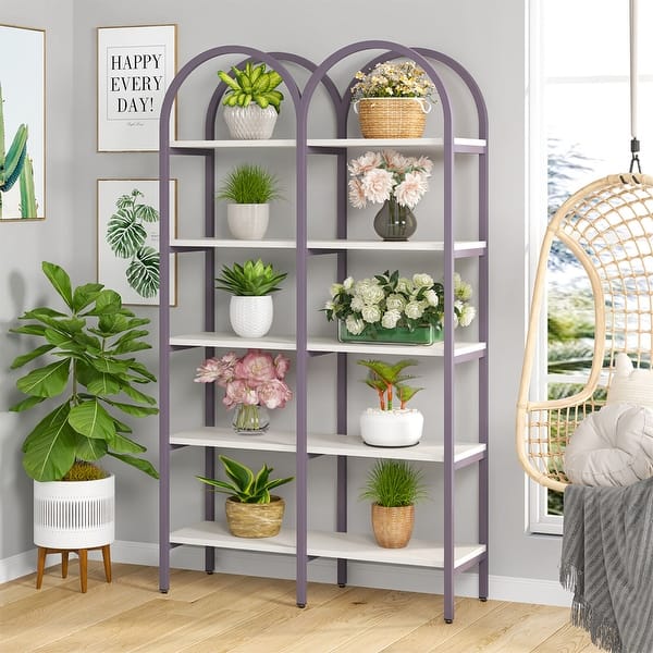 5-Tier Open Bookcase Bookshelf Wood Etagere Storage Purple - 52 x 63 ...