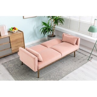 Light Pink Velvet Upholstered Loveseat Sofa Convertible Futon Sofa Bed ...