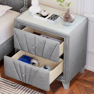 Bedroom Velvet Nightstand Nightstand with 2 Drawers Wood End Table Side Stand Cabinet with Glass Top for Home Bedroom Office Bed Bath Beyond 37636366
