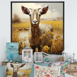 Designart "Meadow Goats Glee " Animals Goat Framed Canvas Art Print ...