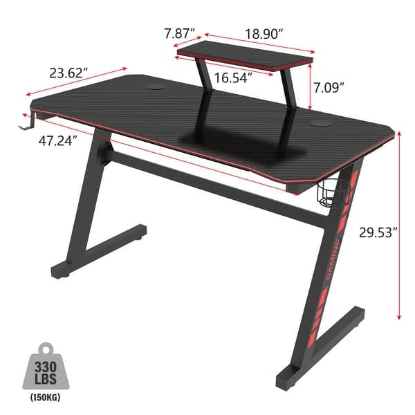 Hot Gaming Table Z Shape Black MDF Gaming Desk with PC Holder - Bed ...
