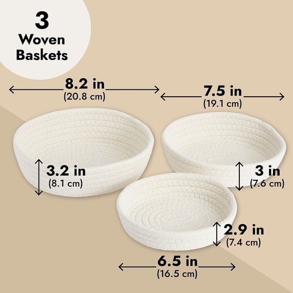 3 Pcs Small Round Cotton Rope Woven Storage Baskets - Bed Bath & Beyond ...