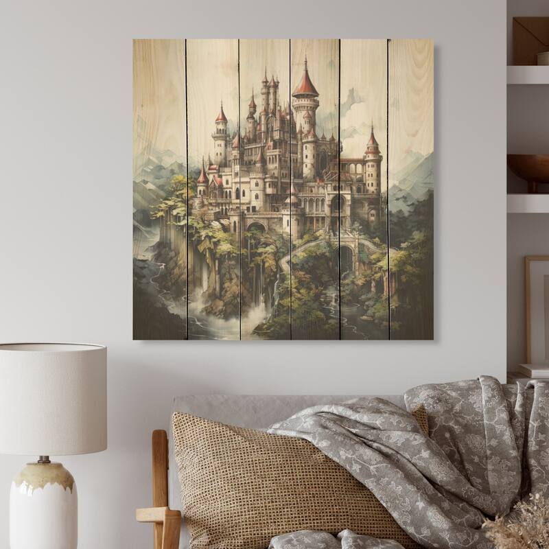 DESIGN ART "Mystic Drawing Of A Castle" Castles Wood Wall Decor ...