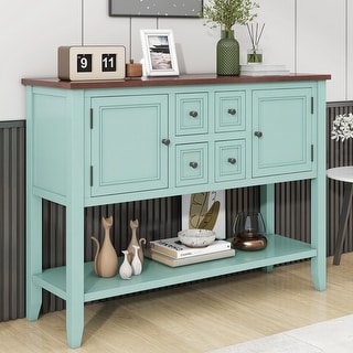 Retro Blue Vintage Console Table with Four Small Drawers, 2 Cabinets ...
