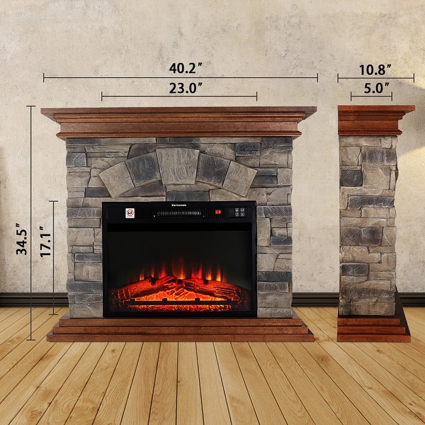 thermomate 40 in. Faux Stone Mantel Freestanding Electric Fireplace ...