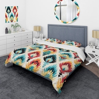 Designart "Orange Ikat Nomadic Tribe Blend Fuse" Turquoise Ikat Bedding ...