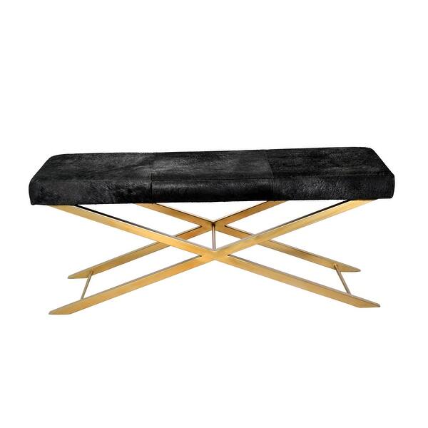 L46'' Gold Stainless Steel Frame Bench with a Solid Black Hairline ...