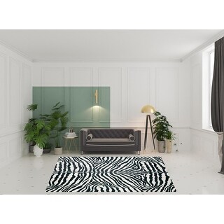 HomeRoots 8' X 10' Black and White Zebra Print Shag Handmade Non Skid ...