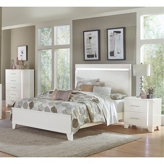 Modern Glam 3pc LED Bedroom Set Bed and Two Nighstands White Finish ...