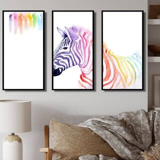 Designart "Portrait of Rainbow Zebra" Farmhouse Framed Artwork Set of 3 ...