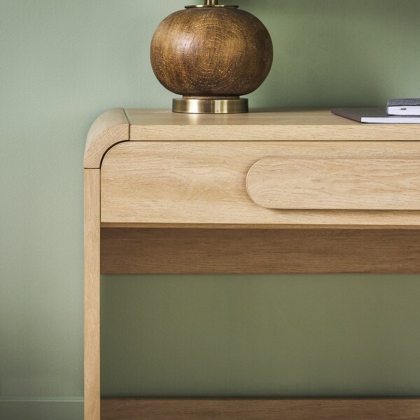 Modern Curved Waterfall Desk with Drawers - Oak - Bed Bath Modern Curved Waterfall Desk with Drawers - Oak - Bed Bath