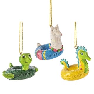 Seahorse Llama and Sea Turtle Pool Floaties Christmas Holiday Ornaments ...