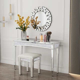 Silver Metal Geometric Console Table with Mirrored Glass Top - On Sale ...