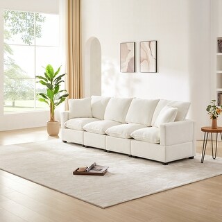 4-seat Straight Row Sectional Sofa White Settee Bench Couch - Bed Bath ...