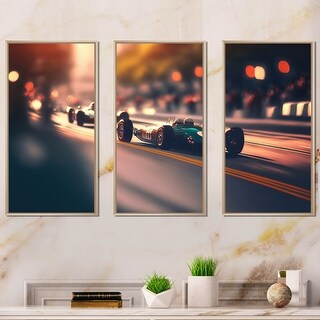 Designart "Vintage Blue Race Car In Street Race III" Exotic Car Framed ...