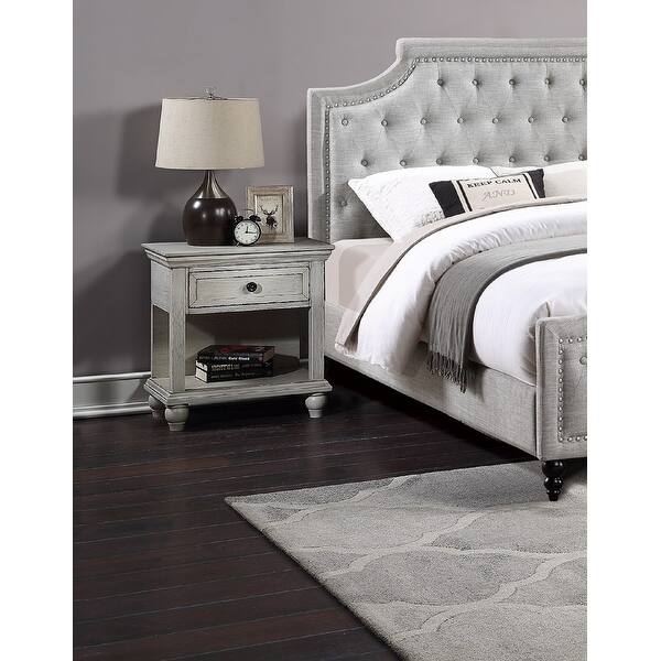 Unique Natural White Finish Transitional Wooden Nightstand Bedside ...