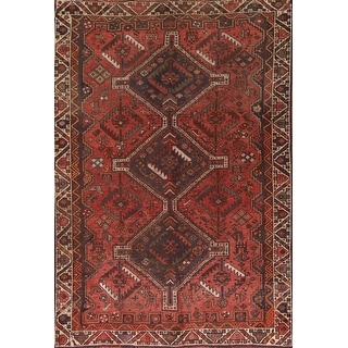 Pink Qashqai Persian Antique Area Rug Handmade Wool Carpet - 5'3"x 7'9 ...