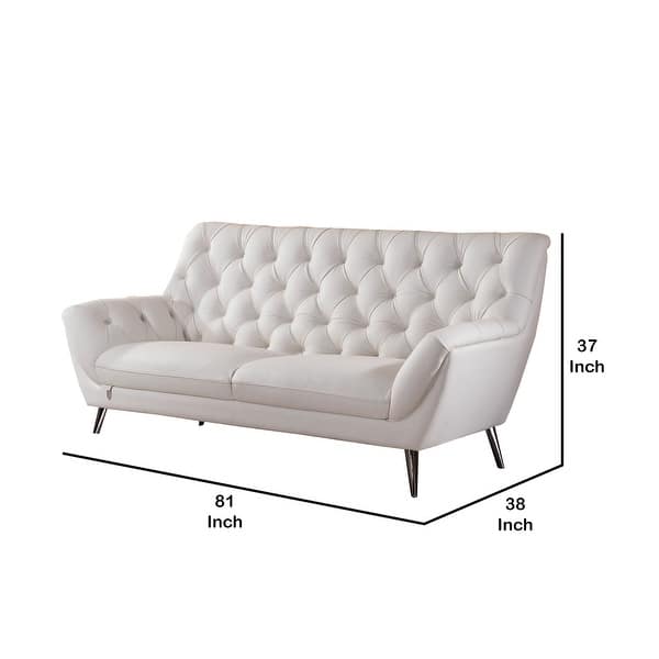 Contemporary Button Tufted Leather Sofa with Metal Legs, White - Bed ...