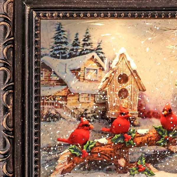 10" LED Battery Operated Timer Cardinals Frame Water Globe Usb - Bed ...