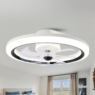 20" White Flush Mount Ceiling Fan with Dimmable Light, 6-Speed Low ...