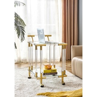 Golden Movable Square Bar Cart Modern 2-tier Metal Frame Kitchen Carts ...