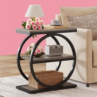 Black 3-Tier Industrial Side Table – Slim Narrow End Table with Metal ...