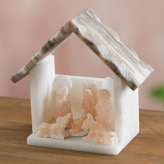 Novica Handmade Nativity Manger Alabaster Mini Nativity Sculpture - Bed ...