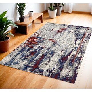 HomeRoots 4' X 6' Ivory Red and Blue Abstract Area Rug - 70' X '46' X ...