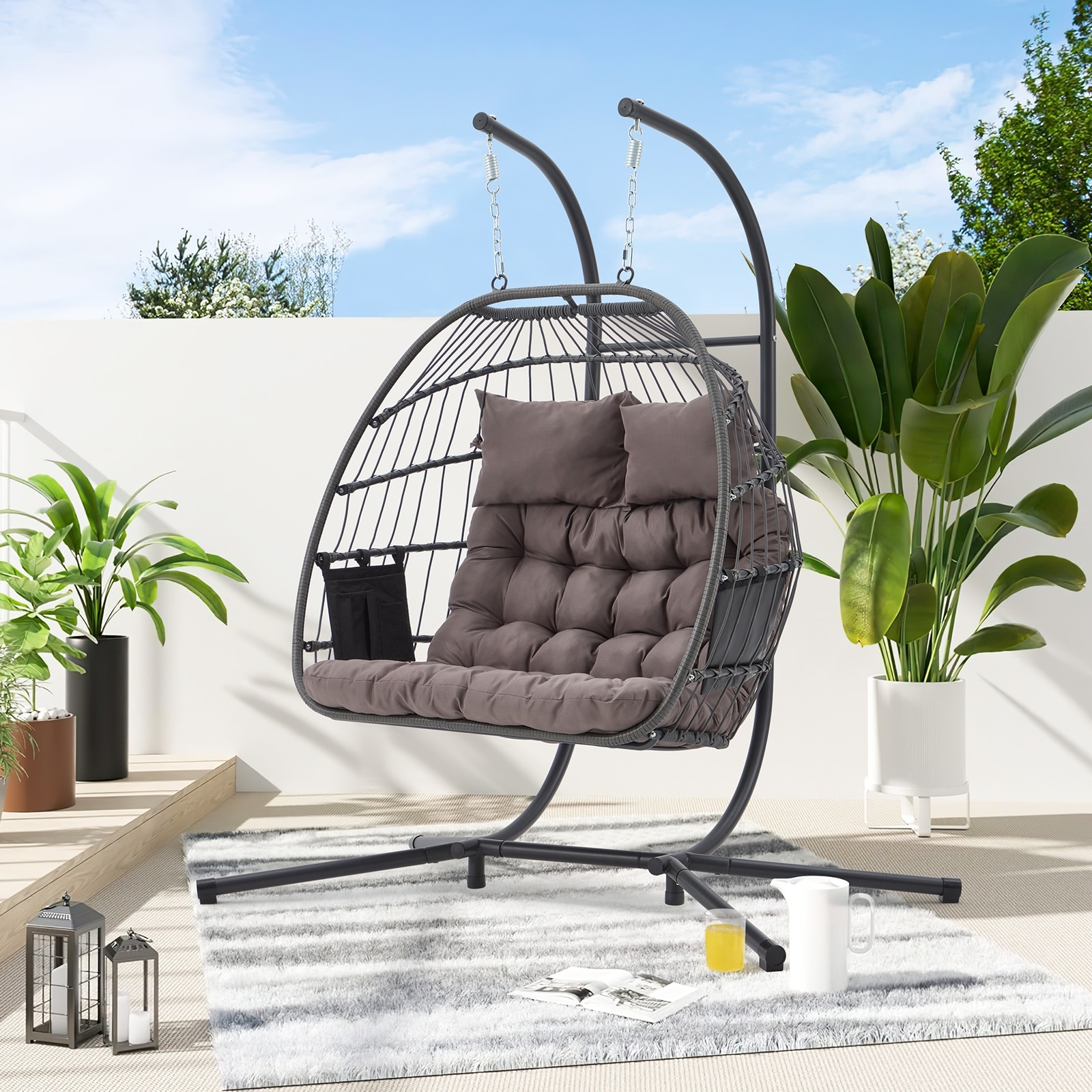 Patio Outdoor Wicker Swing Hanging Egg Chair Without Stand - On Sale ...