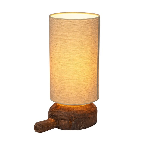 Reclaimed Wood Table Lamp with Printed Cotton Chambray Shade - 10.0"L x ...