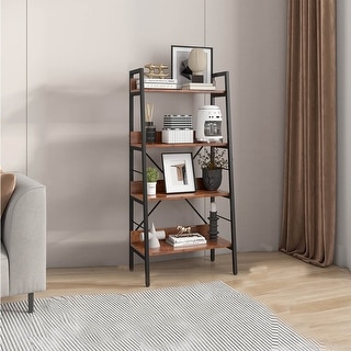 Rustic Brown 3/4 -Tier Display Bookshelf H Ladder Shelf Storage Shelf ...