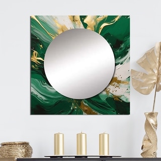 Designart "Green Gold Serene Cascade II" Modern Wall Mirror - Abstract ...