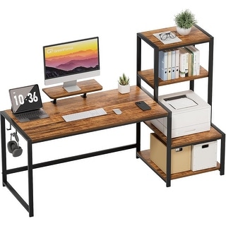 58-Inch Computer Desk with Printer Shelf, Reversible Design, Movable ...