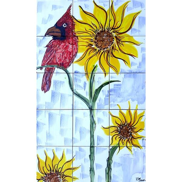 18in x 30in Red Cardinal Backsplash 15pc Tile Ceramic Wall Mural - Bed ...