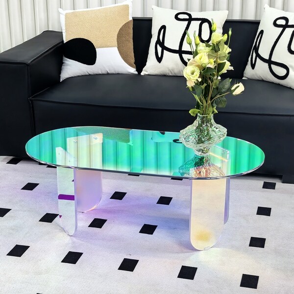 Iridescent Acrylic Oval Clear Coffee Table 38 W x 20 D x 14 H