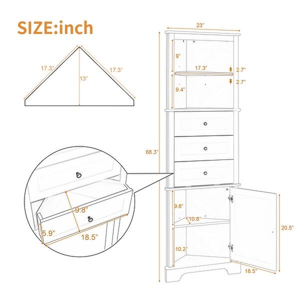 Linen Tower Storage Cabinet Living Room Side Cabinet Triangle Cabinet ...