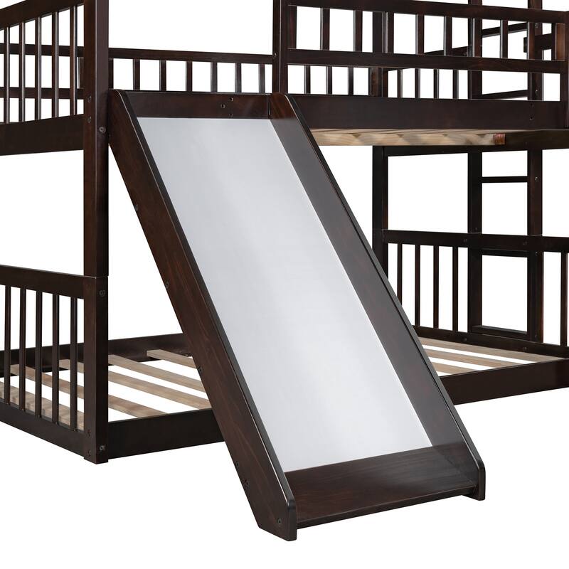 Nestfair Full-Over-Full Triple Bed with Guardrails and Slide ...