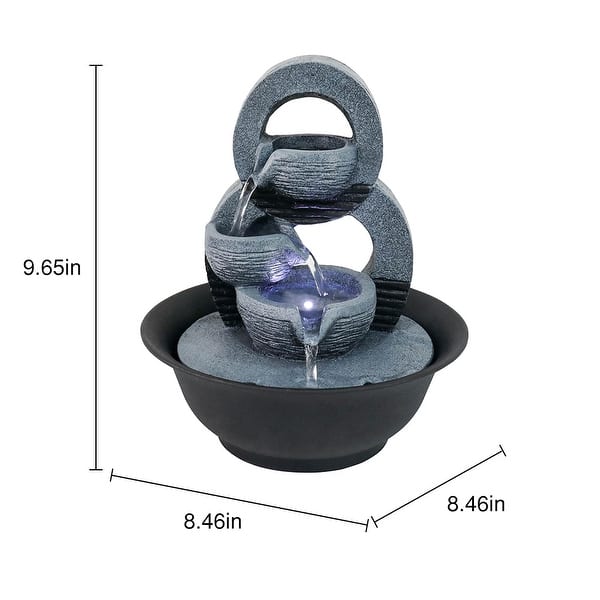 3-Tier Flowing Bowls Water Desktop Waterfall Fountain w/ LED Light ...