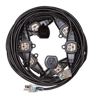 50 Ft Heavy Duty Extension Cord with 7 Evenly Spaced Power Outlets, 14/ ...