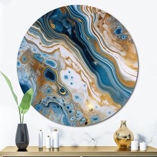 Designart "Blue and White Marble Dreams" Abstract Metal Circle Art ...