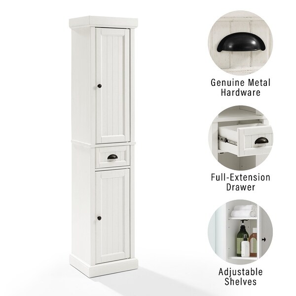 Crosley Seaside Tall Linen Cabinet Distressed White On Sale Bed Bath Beyond 29380845