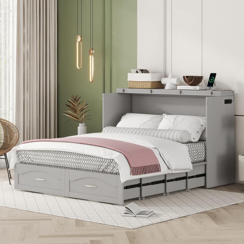 Home Queen Size Cabinet Murphy Bed Wall Bed With Big Drawer And A Set