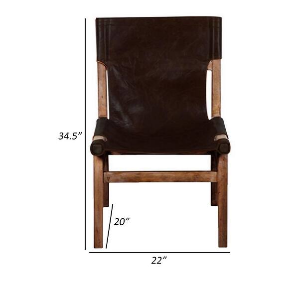 22 Inch Slingback Dining Chair, Brown Leather Seat, Distressed Wood ...