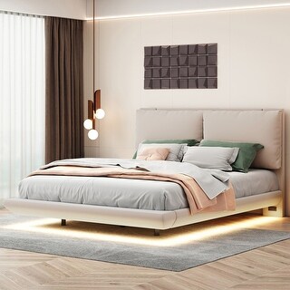 Queen Size Upholstered Platform Bed with Sensor Light and 2 sets of USB ...