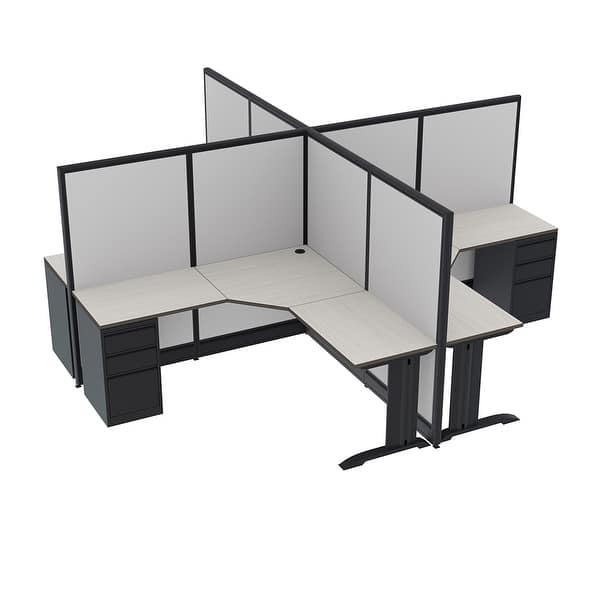 4-Person L-Shaped Privacy Cubicle Workstations with Storage 6x6x65"H ...