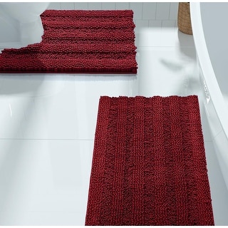 2 Piece Red Soft Cozy Plush Chenille Bath Mat & Contour Bath Rug - Bed ...
